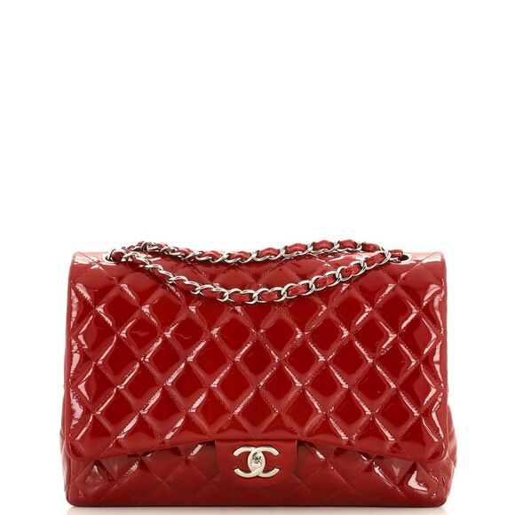 CHANEL | Bags | Chanel Classic Double Flap Bag Quilted Patent Maxi Red ...